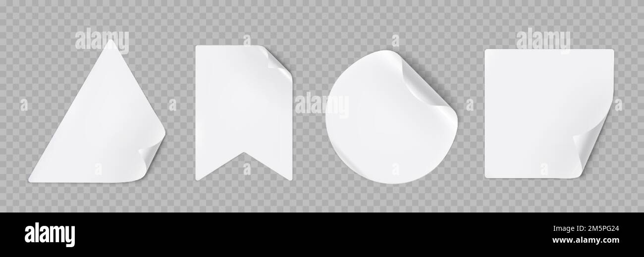 Set of white stickers with peel off corners png isolated on background ...