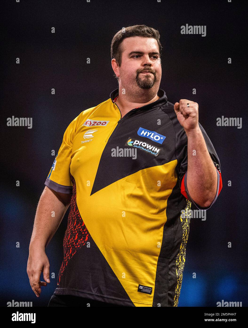 Gabriel Clemens reacting during day thirteen of the Cazoo World Darts ...