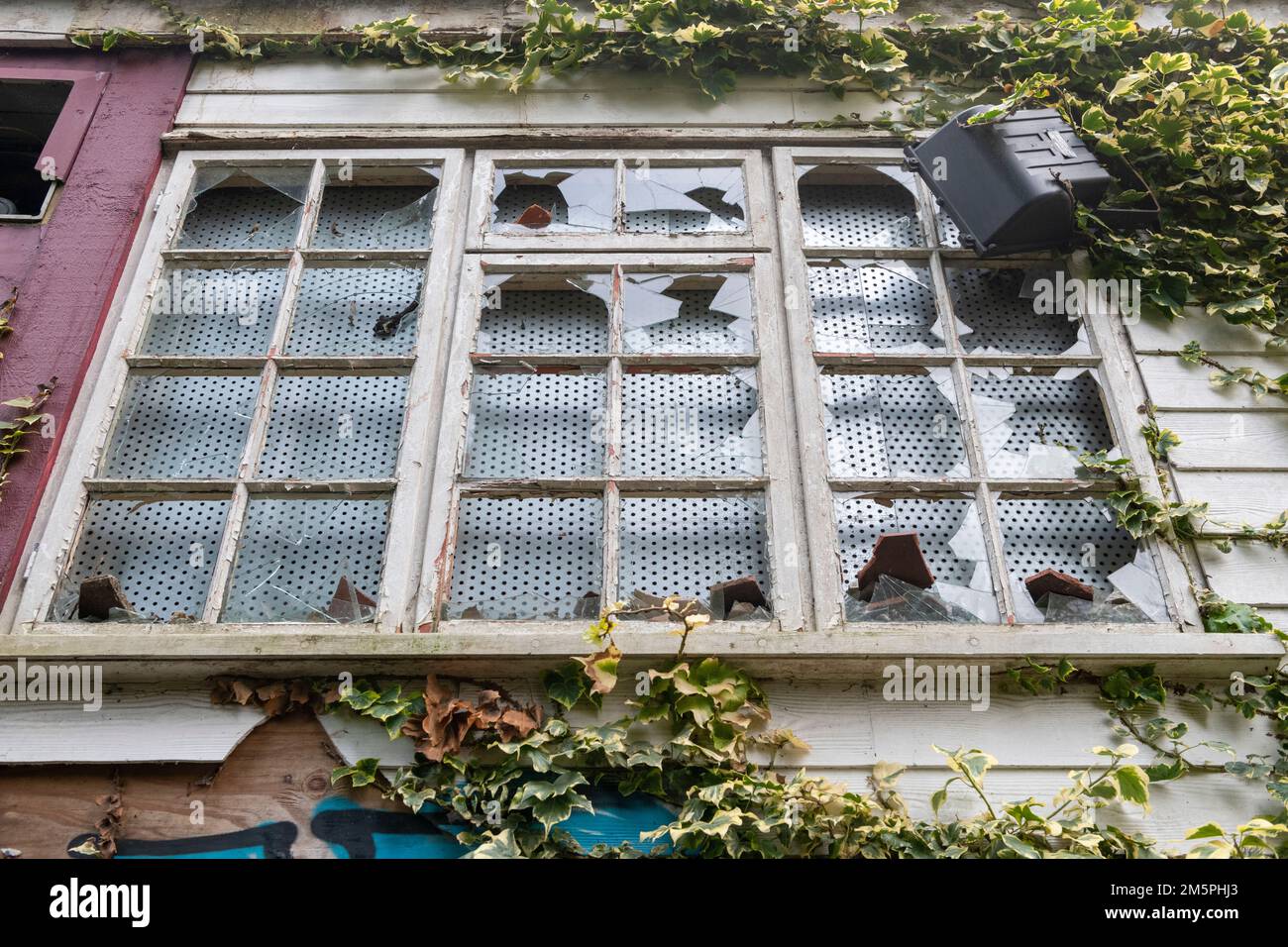 Broken windows, closed down and vandalised Grove pub, Lordship Lane ...