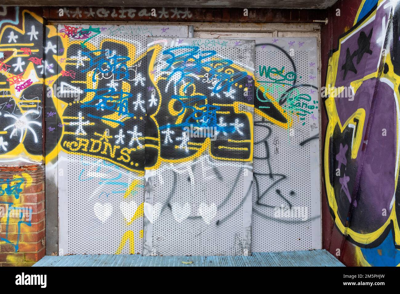 Graffiti on the closed down and vandalised Grove pub, Lordship Lane ...