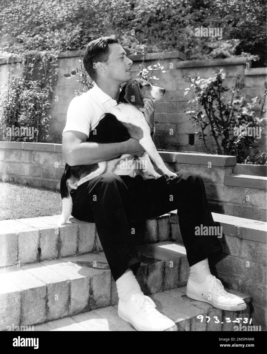 JOHN KERR at home with his Dog publicity for RODGERS and HAMMERSTEIN's ...