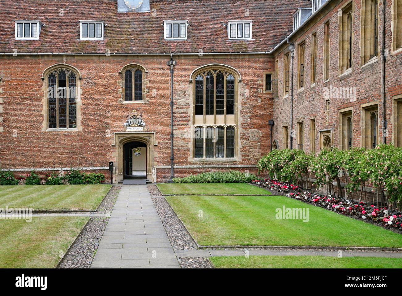 Magdalene College, Cambridge University, inner courtyard with old brick ...