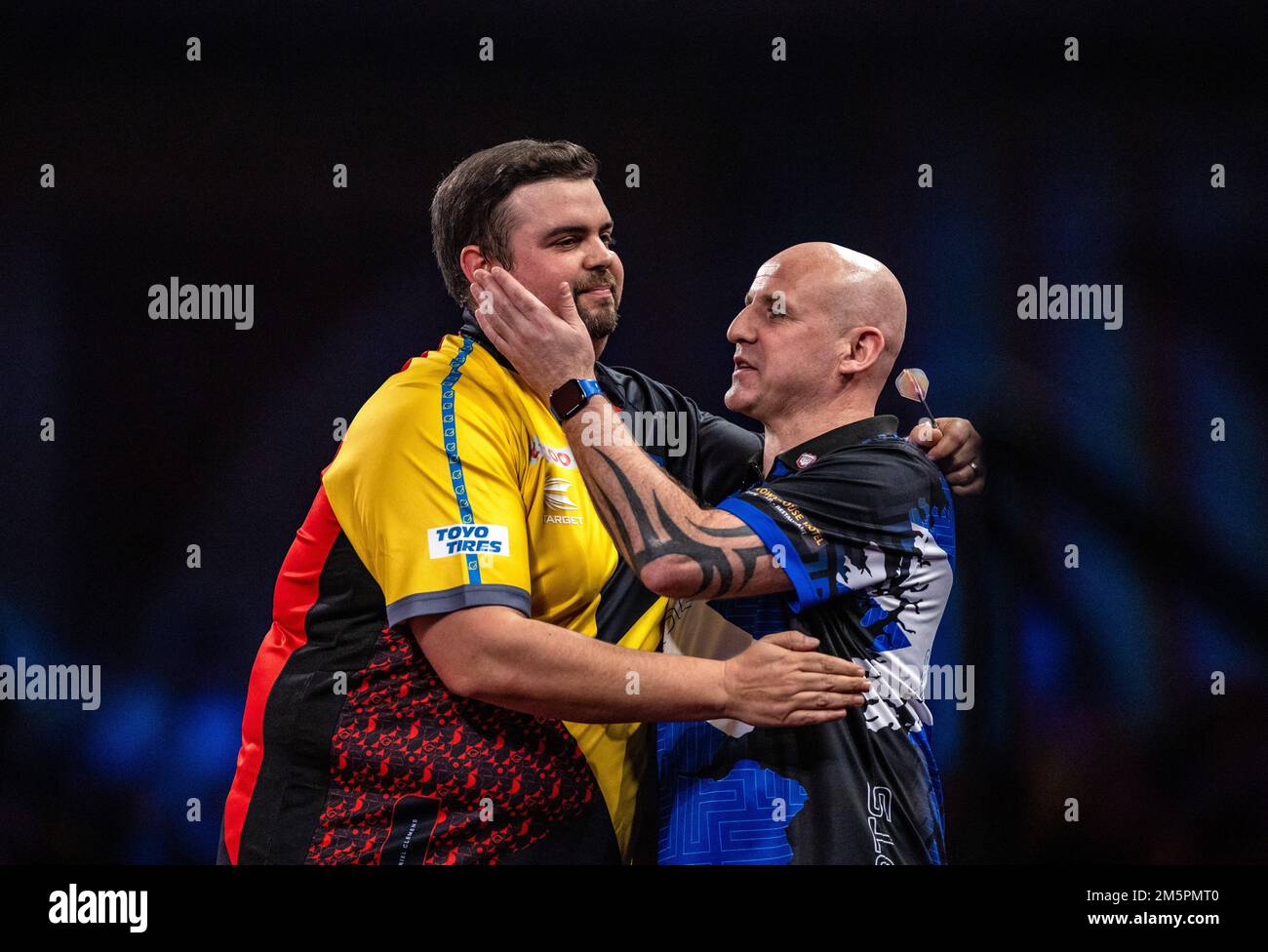 Gabriel Clemens shakes hands with Alan Soutar after winning the match ...