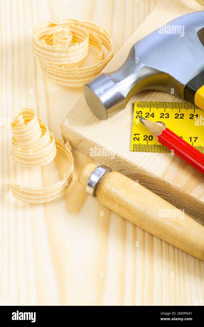 carpenter tools on boards Stock Photo - Alamy
