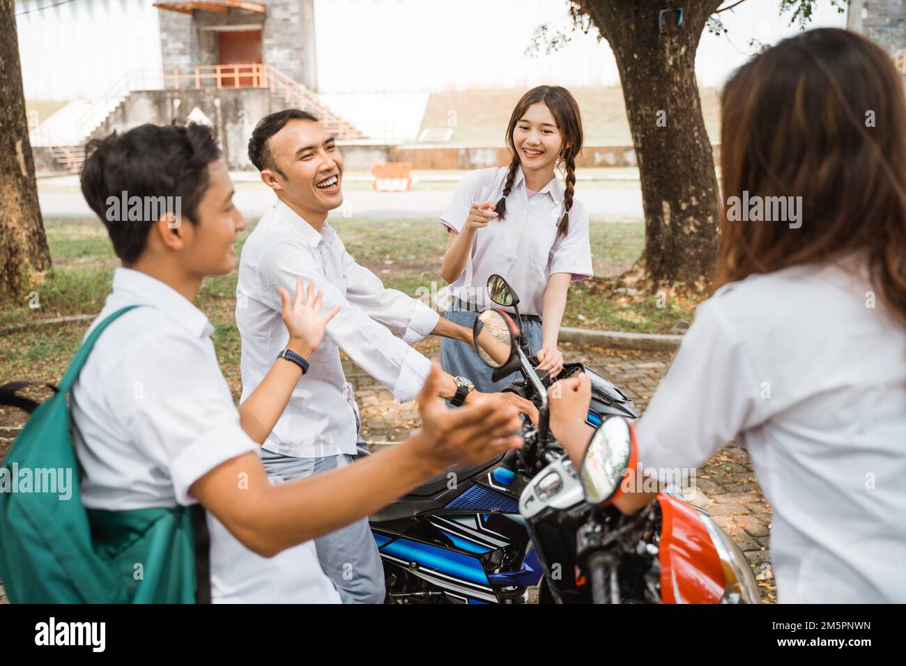 Group of Asian high school students chatting and joking Stock Photo - Alamy