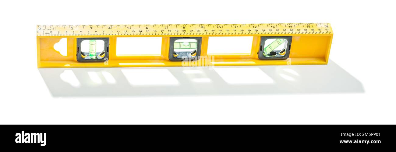 construction tools yellow level isolated on white Stock Photo - Alamy