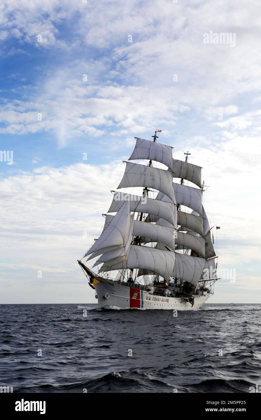 USCG Eagle at the start of the tall ships race after Sail Boston, 2017 ...