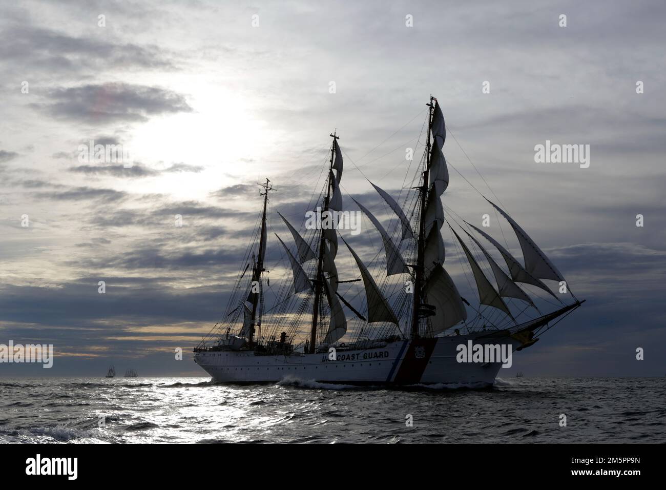 USCG Eagle at the start of the tall ships race after Sail Boston, 2017 ...