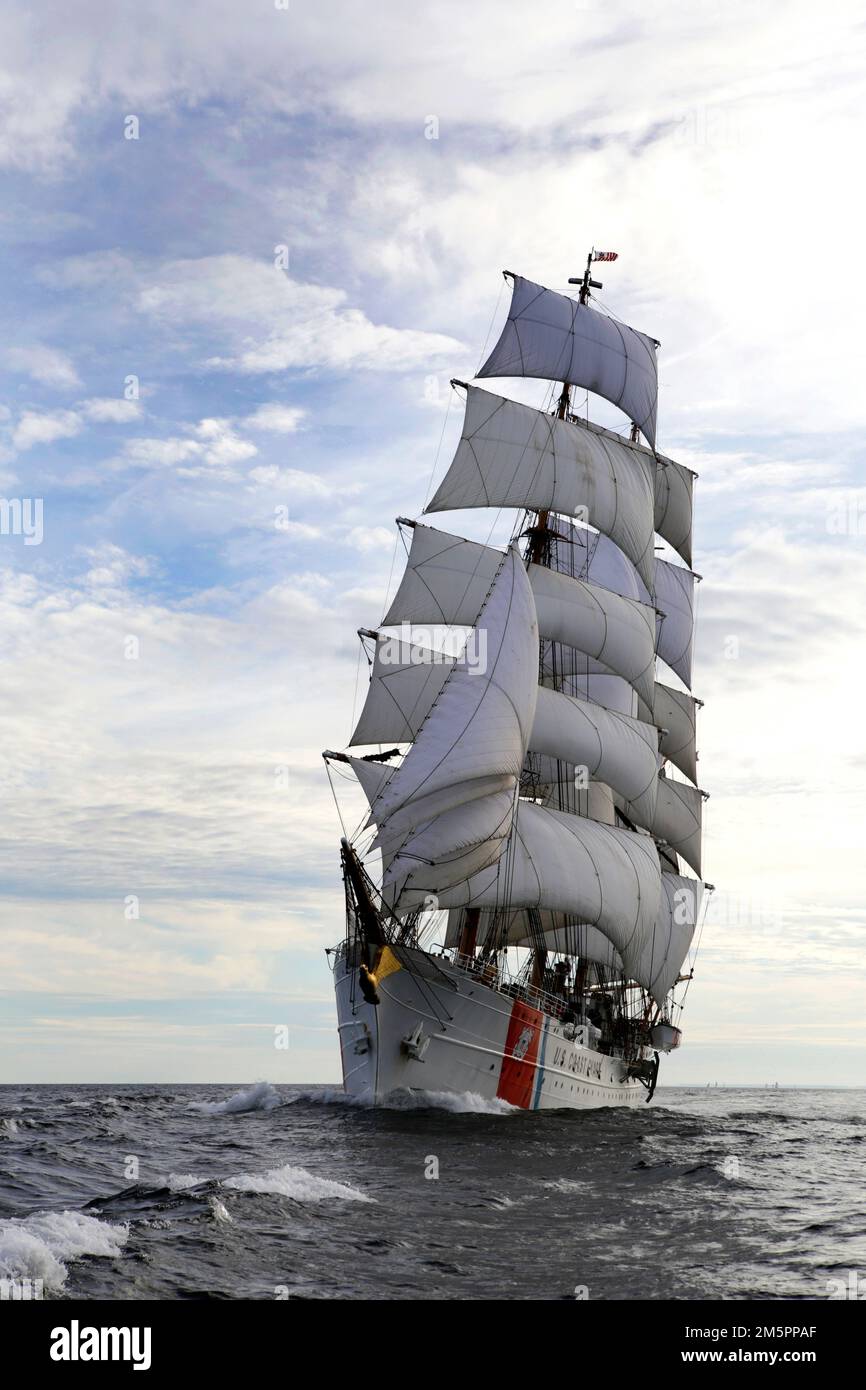 USCG Eagle at the start of the tall ships race after Sail Boston, 2017 ...