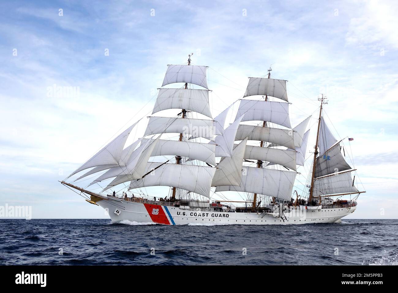USCG Eagle at the start of the tall ships race after Sail Boston, 2017 ...