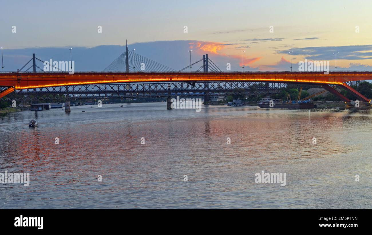 Four Bridges Over Sava River Belgrade City Dusk Stock Photo - Alamy