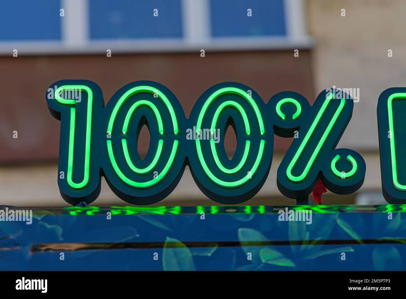 Green One Hundred Percent Modern Led Neons Sign Stock Photo - Alamy