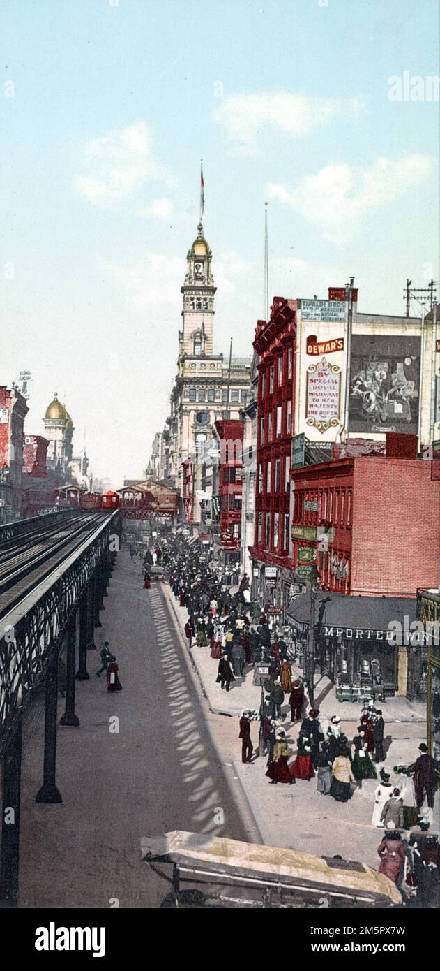 Sixth Avenue, New York, Elevated railroad. USA, c 1901 - Detroit ...
