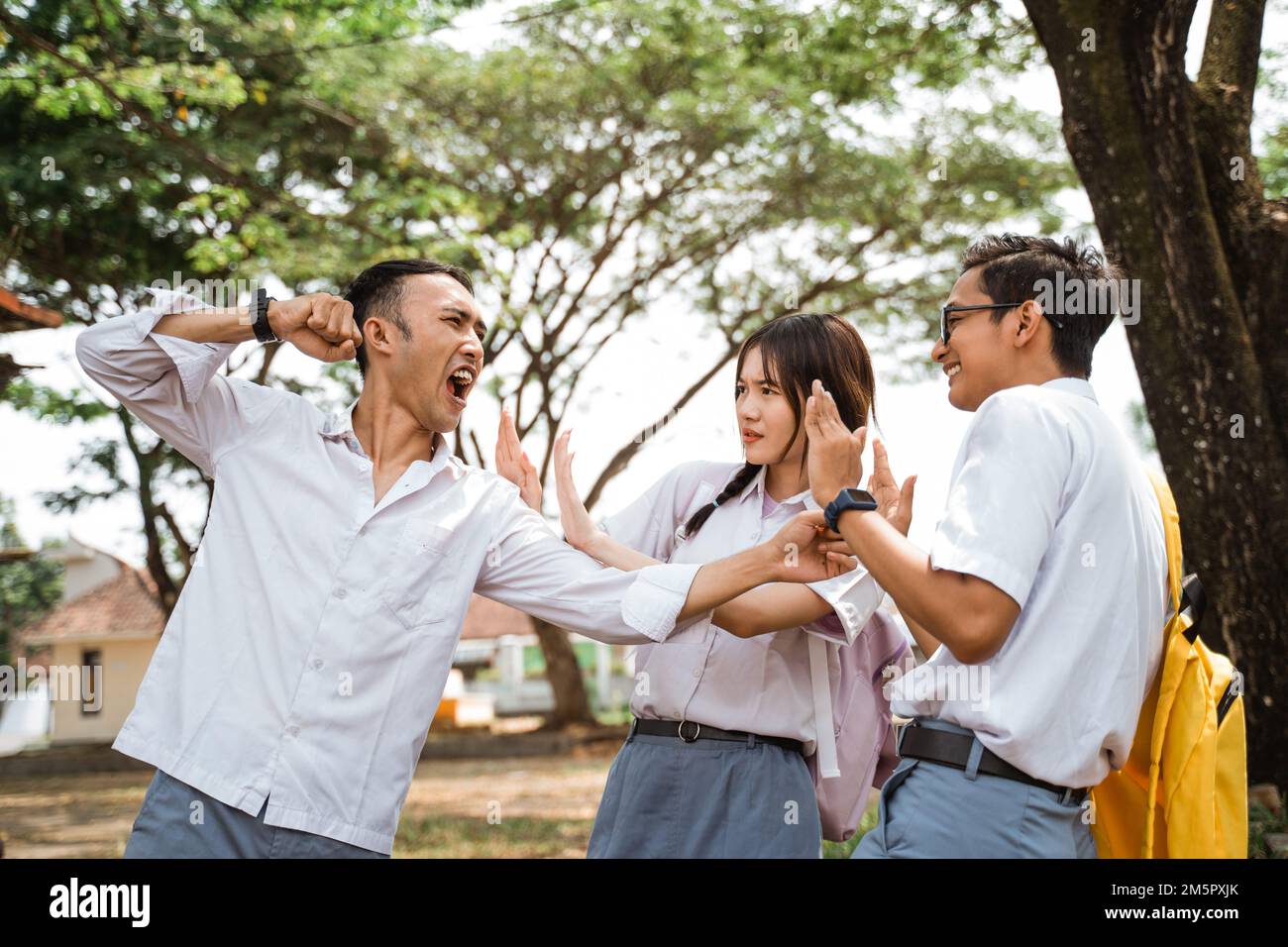 An angry student is about to hit a boy Stock Photo - Alamy