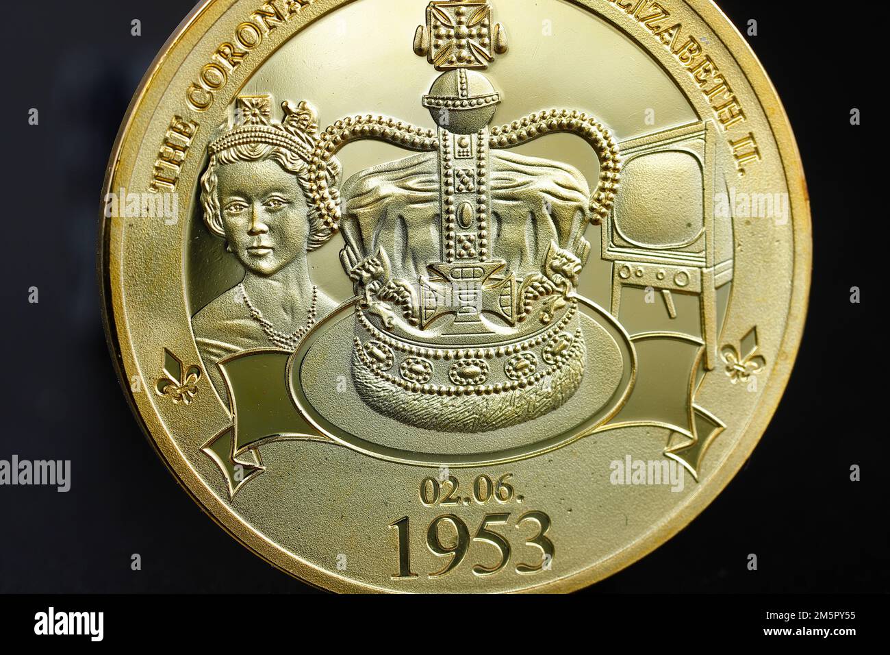 The coronation of Queen Elizabeth II commemorative coin Stock Photo - Alamy