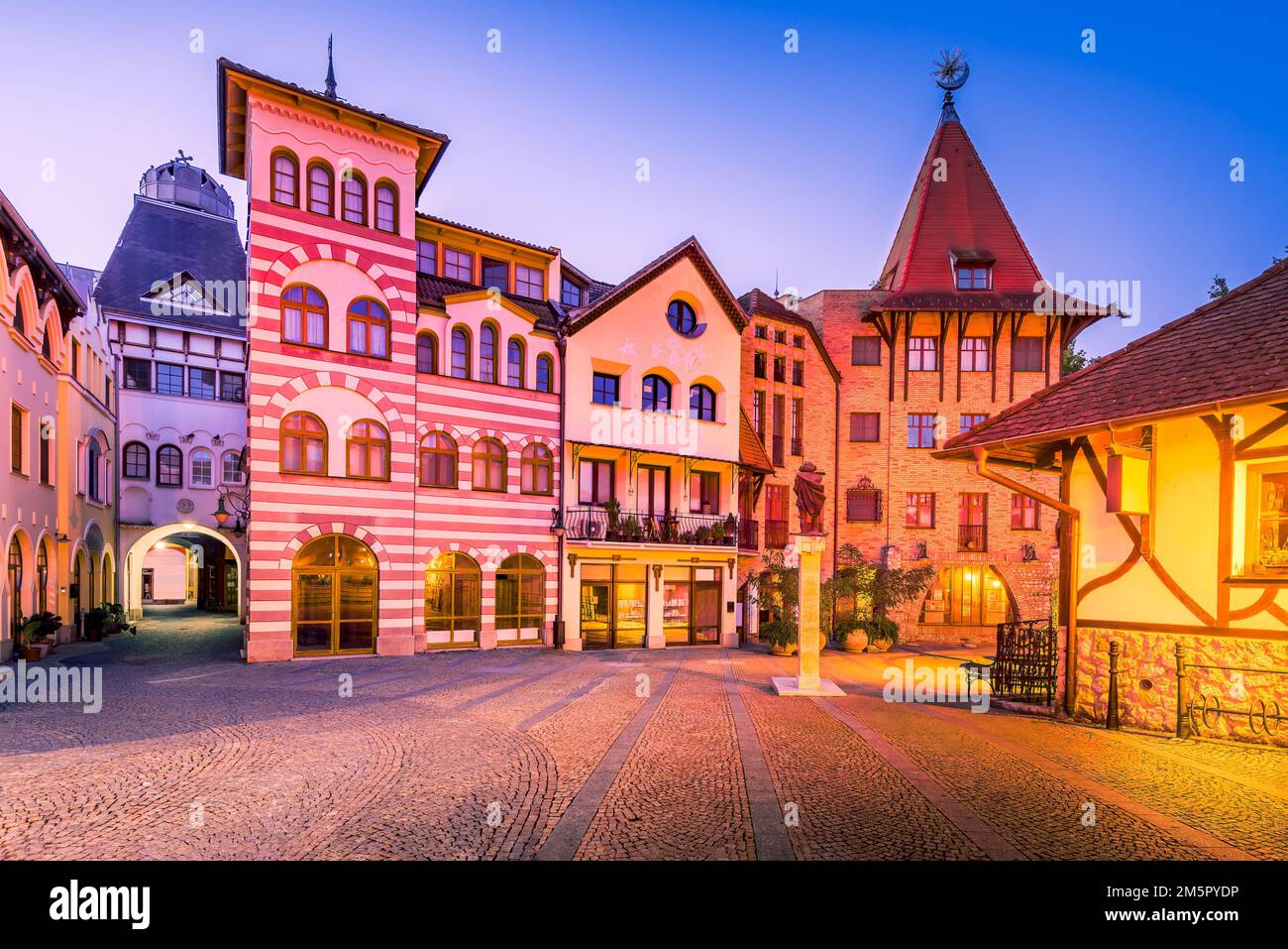 Komarno, Slovakia. Morning twilght with Courtyard of Europe, historical ...