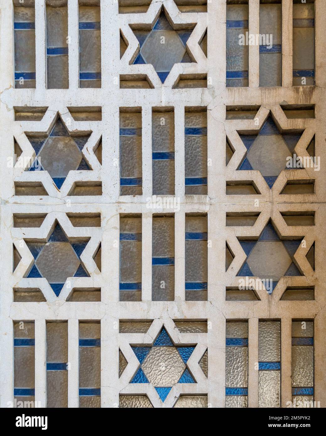 The national flag of Israel as windows in a wall from the Dohany street ...