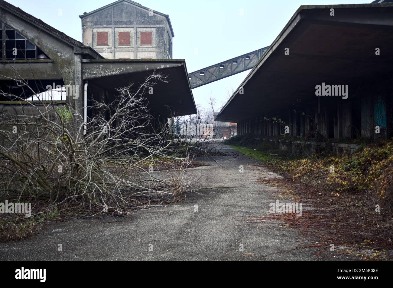 Porch on the outside of an abandoned warehouse on a cloudy day Stock ...