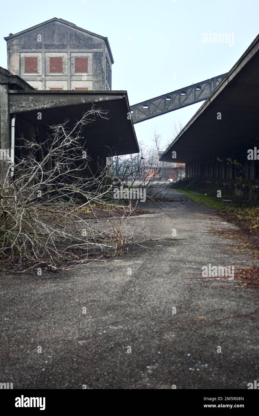 Porch on the outside of an abandoned warehouse on a cloudy day Stock ...