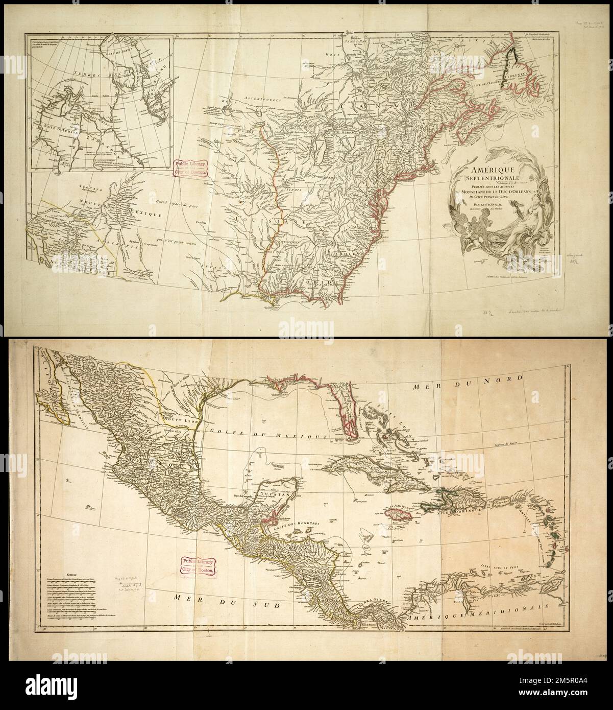 Amérique Septentrionale. Relief shown pictorially. Hand colored. This ...