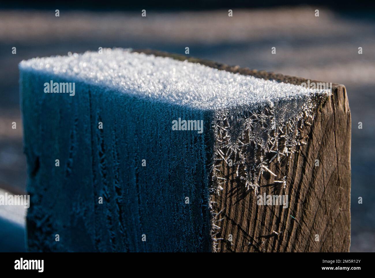 Around the UK - Frost on a timber fence post on the outskirts of ...