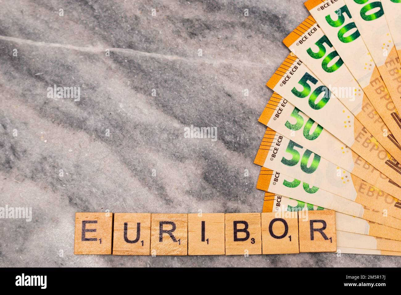 Word EURIBOR Is Written In Wooden Letters, Near Part Of 50 Euro ...