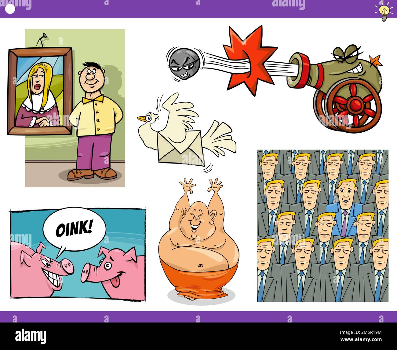 Illustration set of humorous cartoon concepts or metaphors or proverbs ...