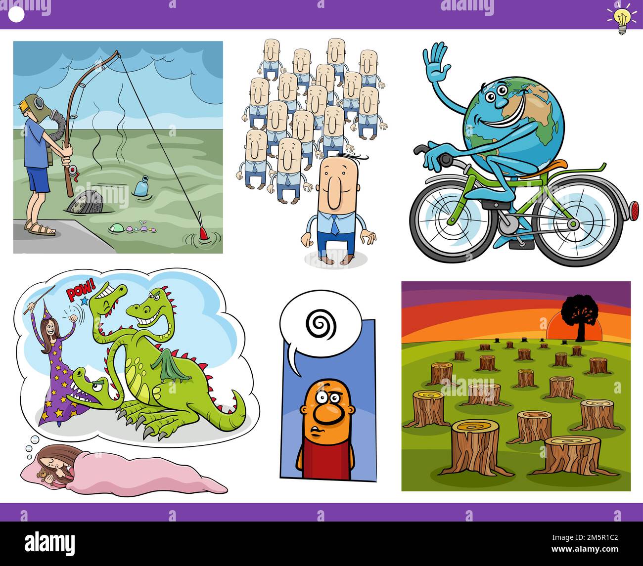 Illustration set of humorous cartoon concepts or metaphors with comic ...