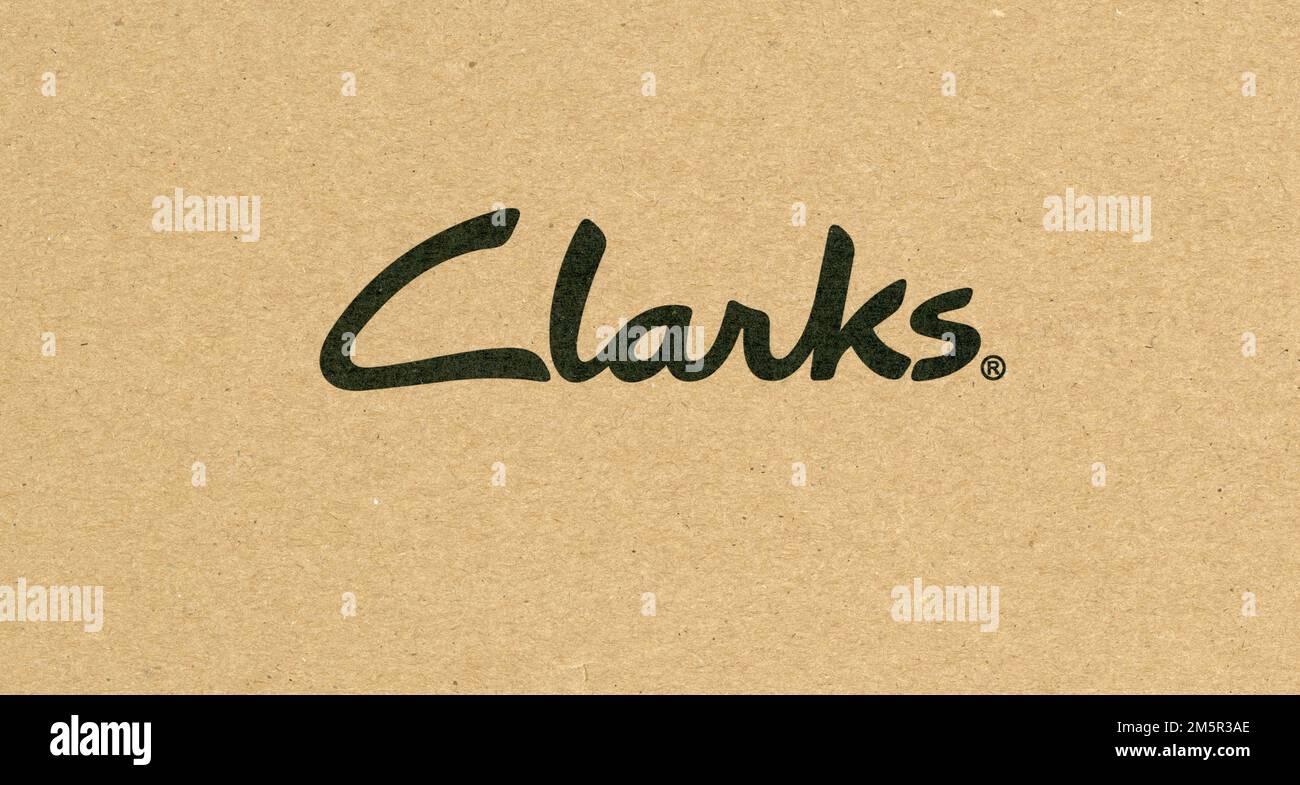 LONDON, UK - CIRCA OCTOBER 2022: Clarks sign on cardboard shoebox Stock ...
