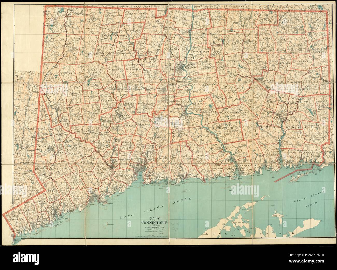 Map of Connecticut. Relief shown by contours. Shows town boundaries.... , Connecticut Stock ...
