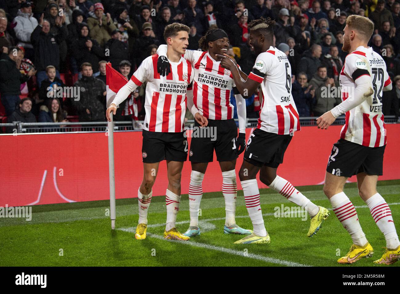 EINDHOVEN Guus Til of PSV scores the 1-0 for PSV against AC Milan ...