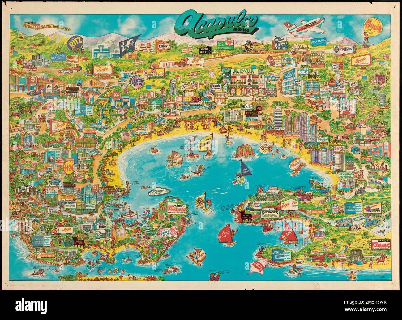 Acapulco, México. Pictorial map showing businesses, recreational ...