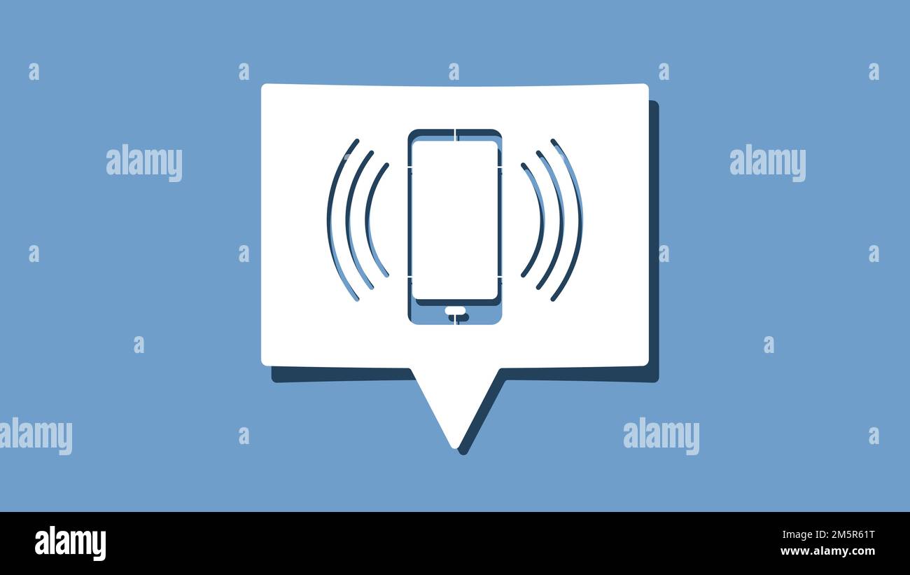 Smart Phone with incoming call icon on cutout white paper speech bubble ...
