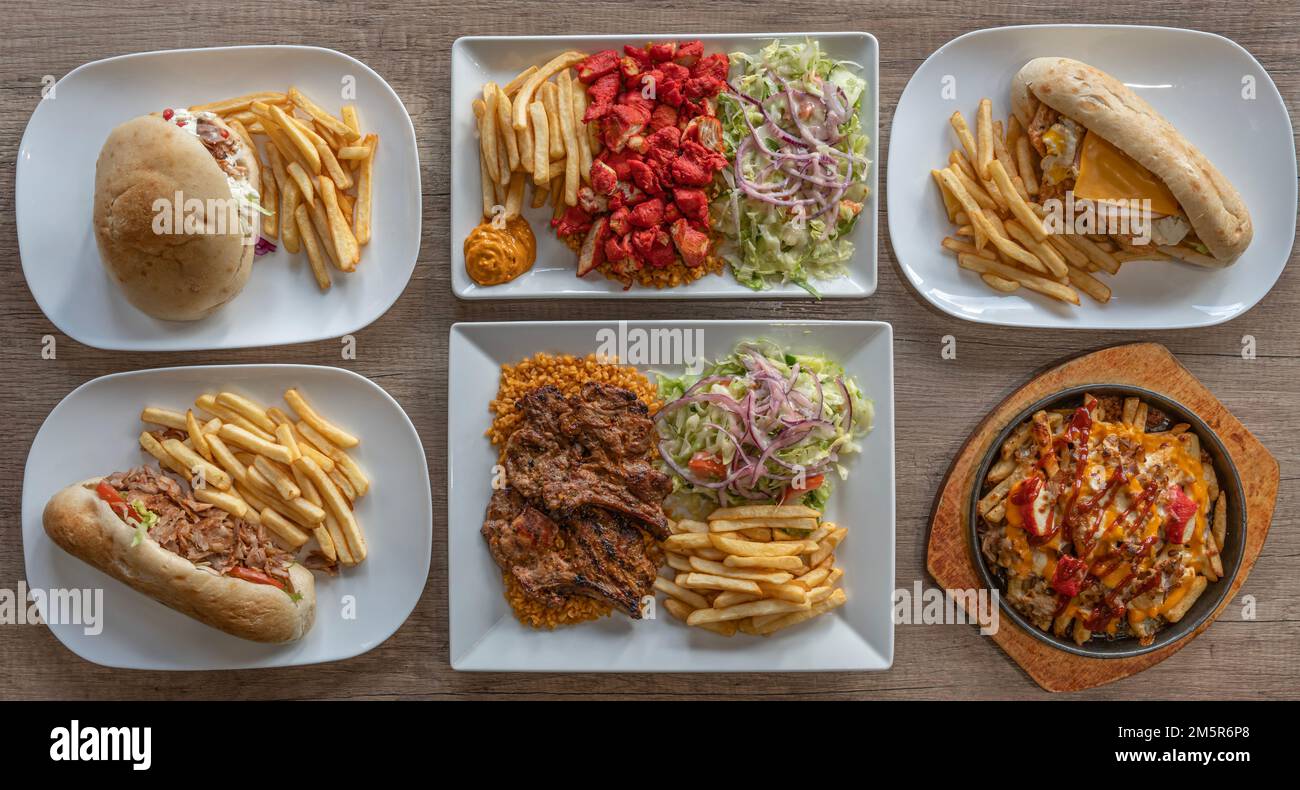 Middle East culinary Still Life. Mix of Middle East dishes top view ...