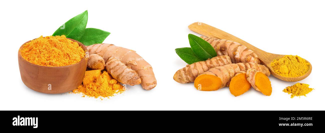 turmeric root and powder isolated on white background close up Stock ...