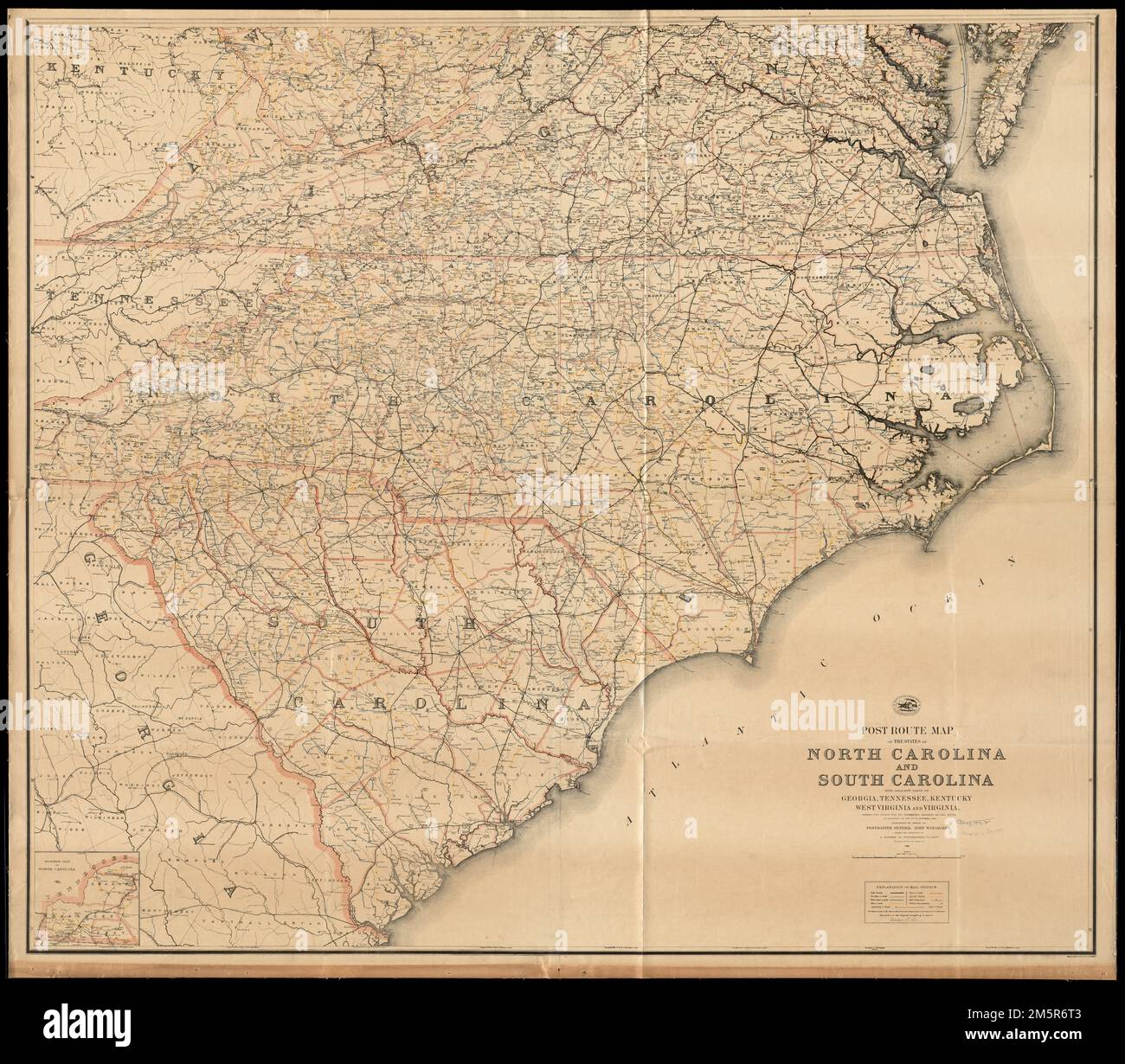 Post route map of the states of North Carolina and South Carolina with ...