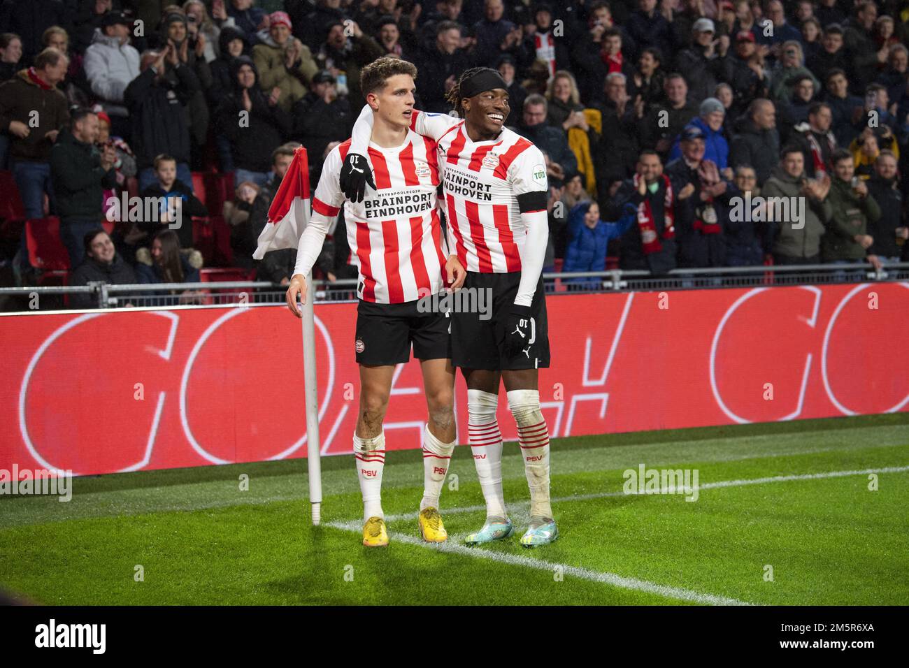 EINDHOVEN Guus Til of PSV scores the 1-0 with Noni Madueke for PSV ...