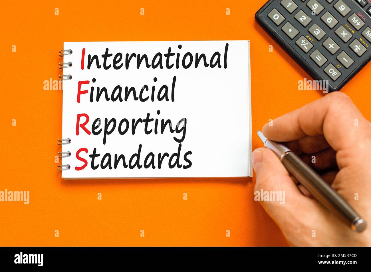 IFRS symbol. Concept words IFRS international financial reporting standards on note on beautiful ...