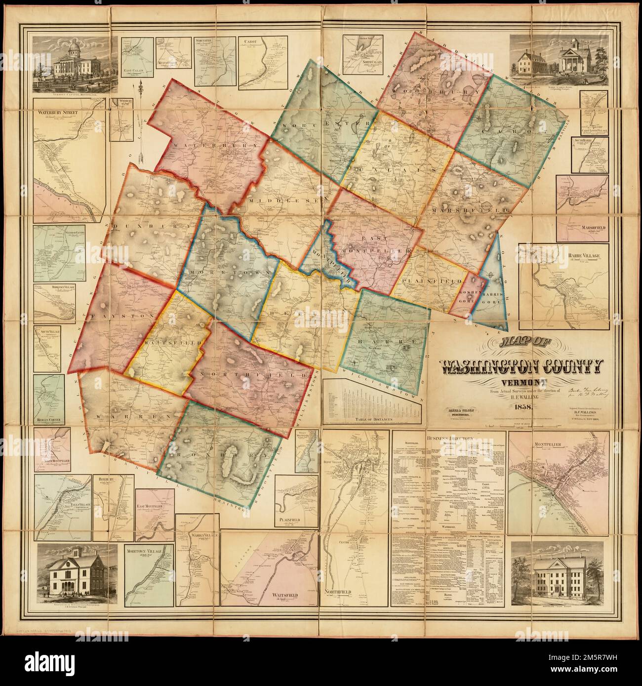 Map of Washington County, Vermont. Cadastral map. Relief shown by ...