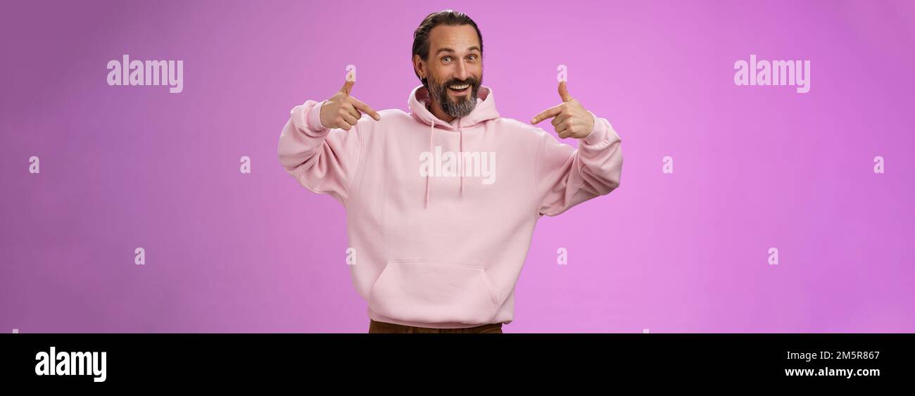 Energized good-looking cool hipster mature man bearded grey hair ...