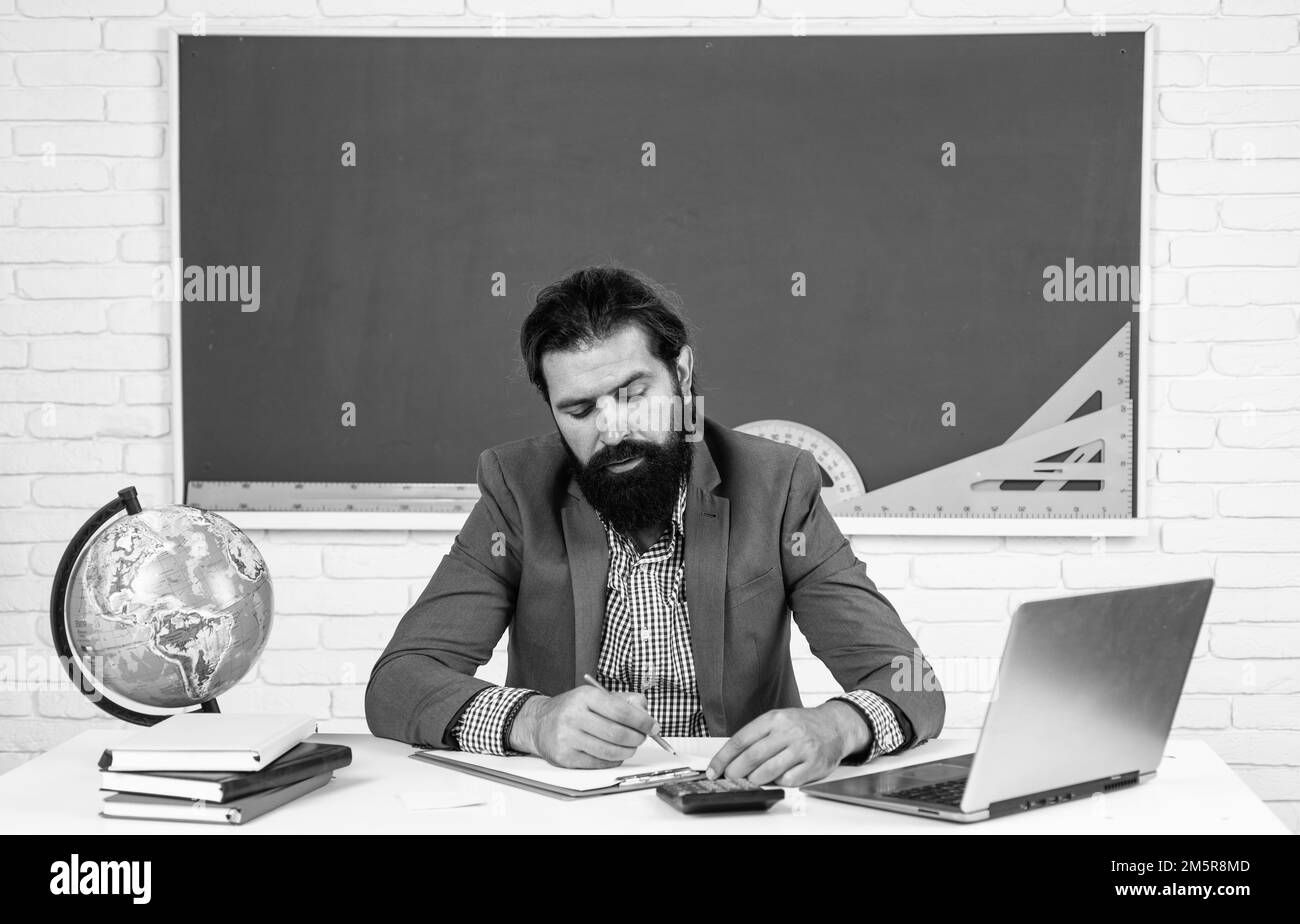 check the results. happy teachers day. brutal man with beard wear ...