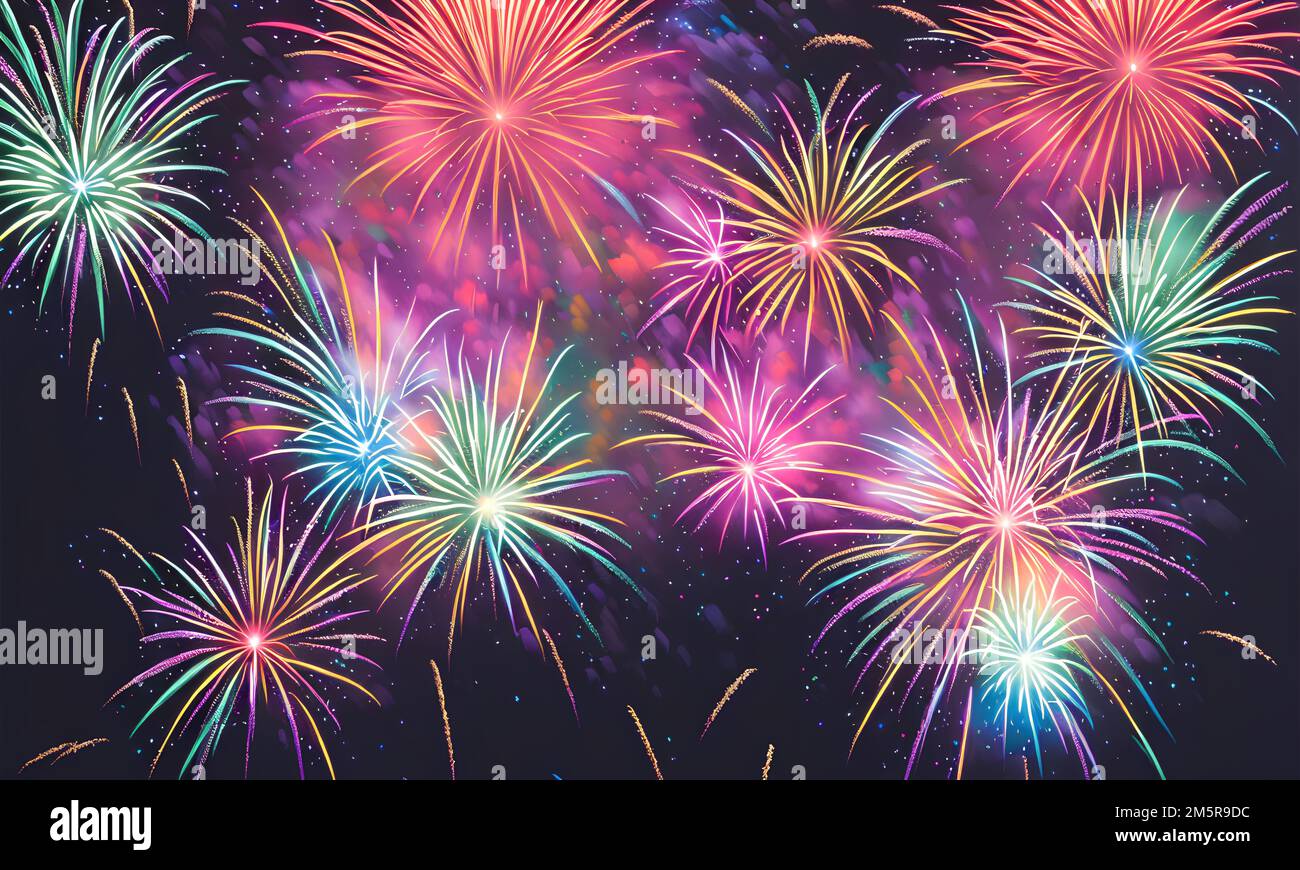 Firework show - digital illustration Stock Photo - Alamy