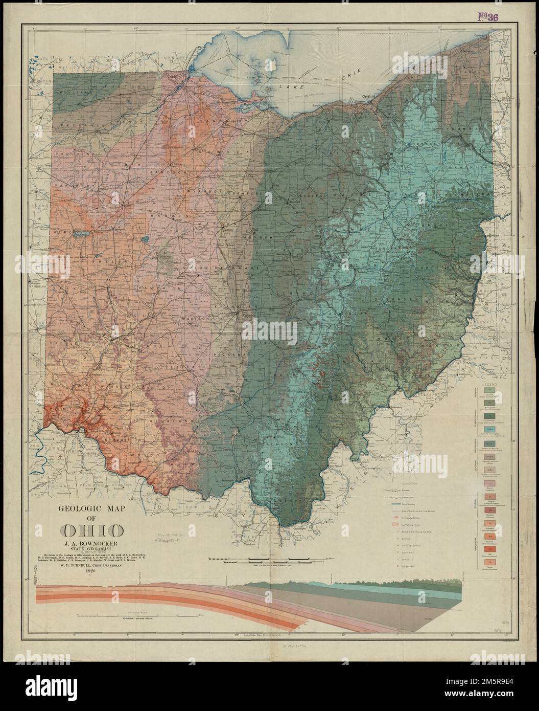 Geologic map of Ohio. Includes cross section.... , Ohio Stock Photo - Alamy