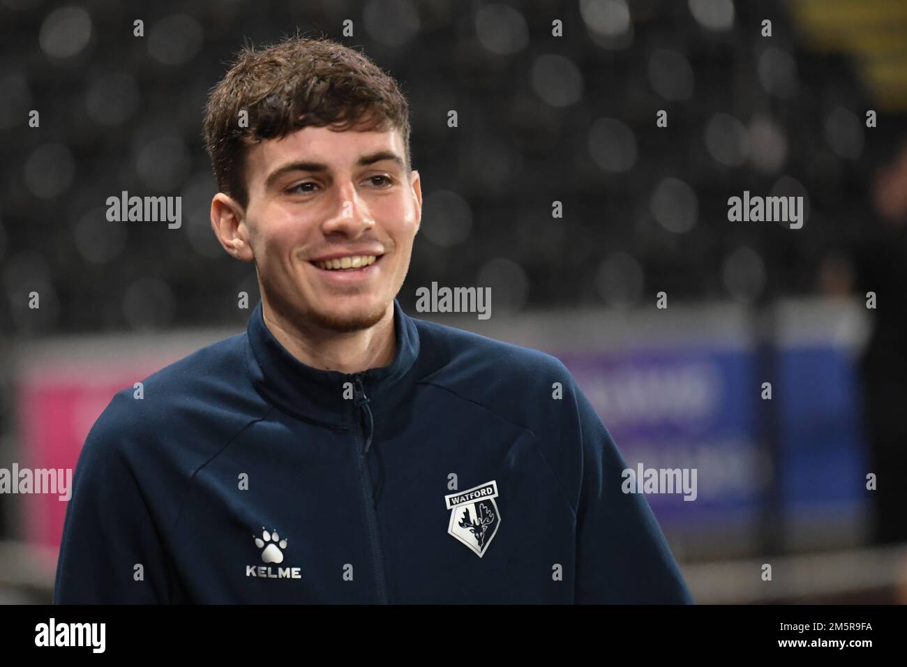 James Morris #42 of Watford arrives at Swansea.com stadium during the ...