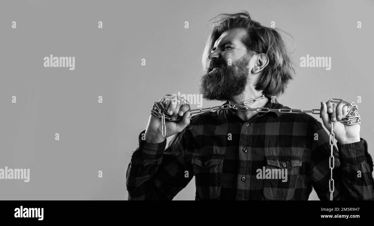 running knot. male power and masculinity. mature hipster break chain ...