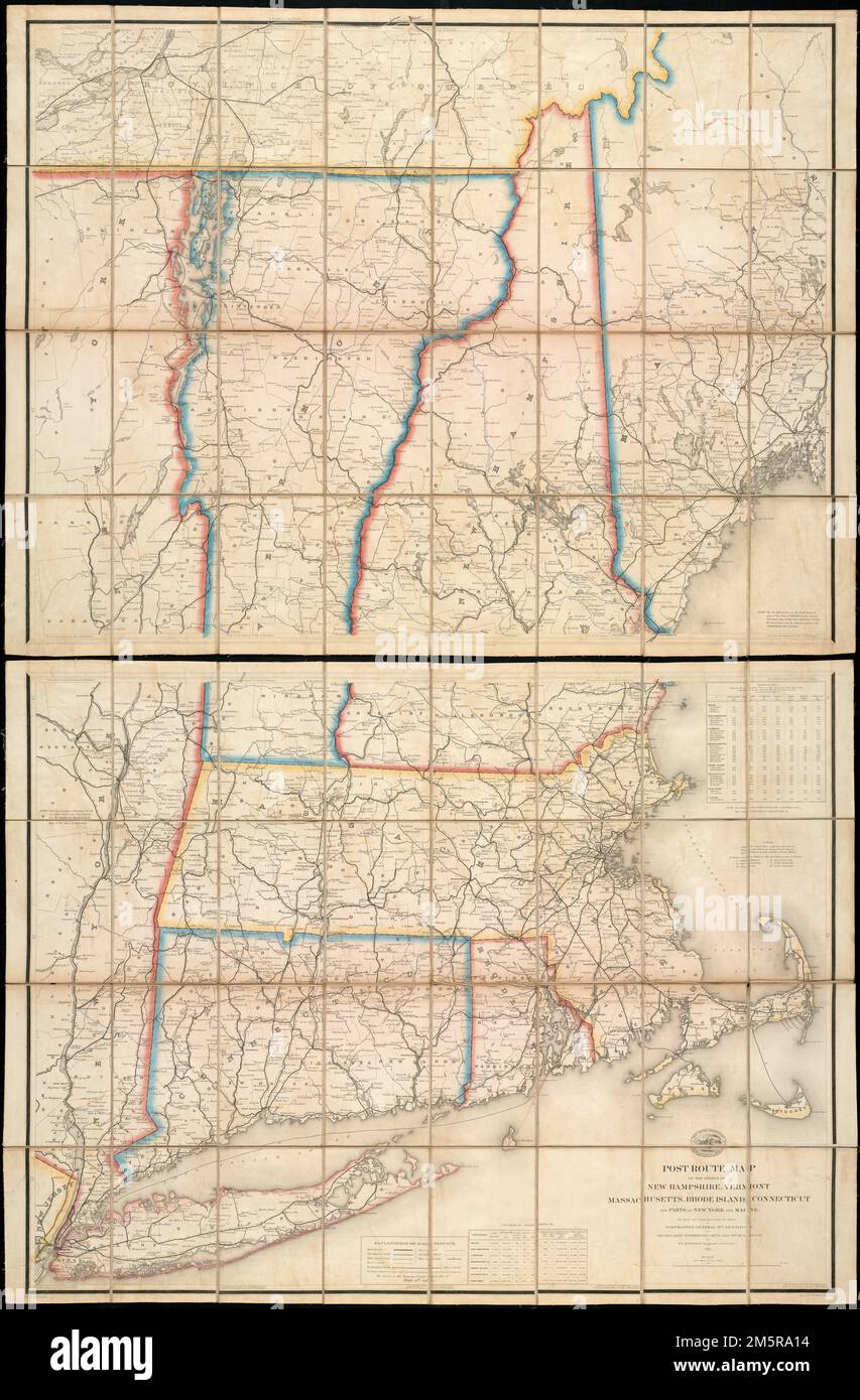 Post route map of the states of New Hampshire, Vermont, Massachusetts ...
