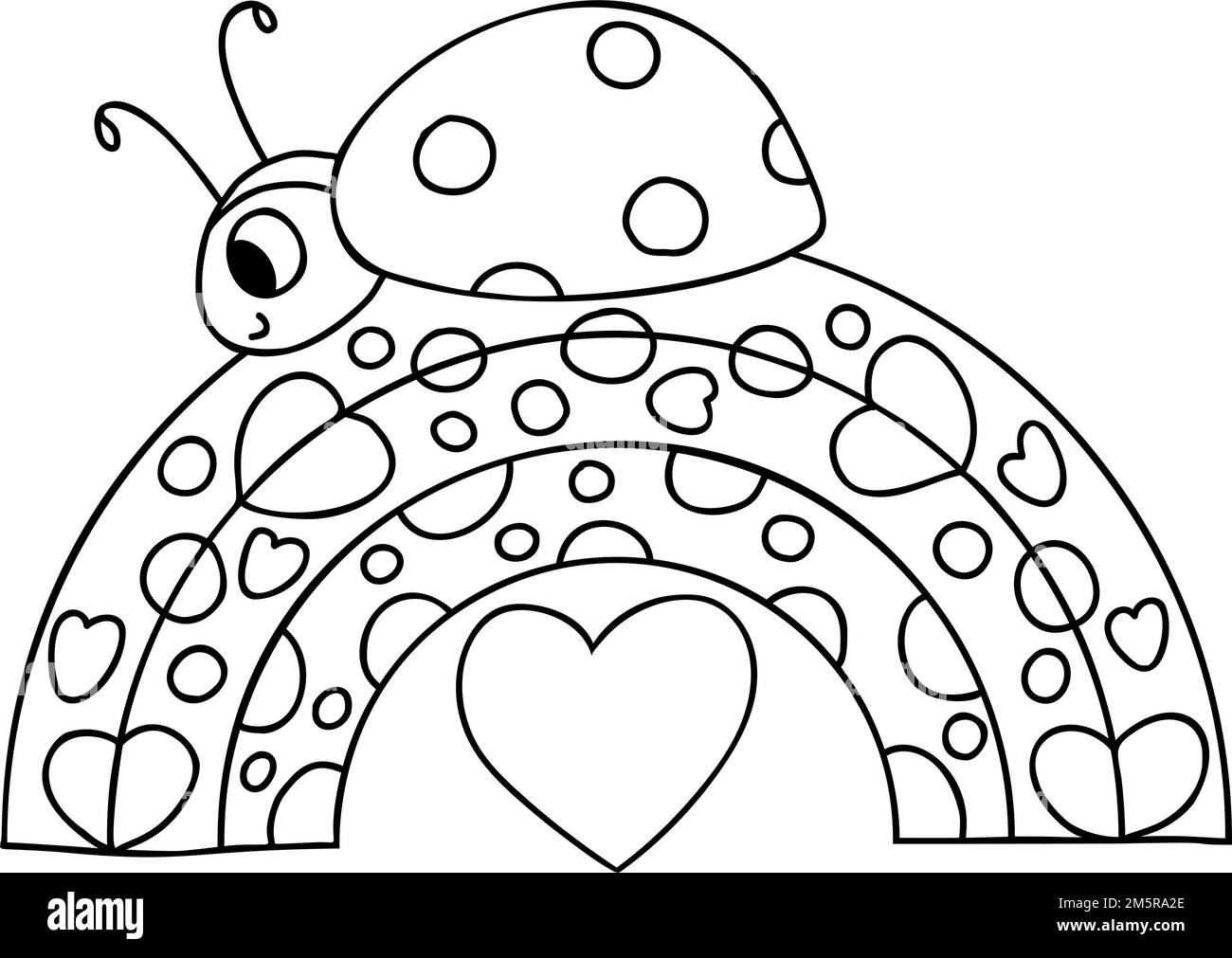 Cute ladybug. Funny insect on rainbow. Vector illustration. Outline ...