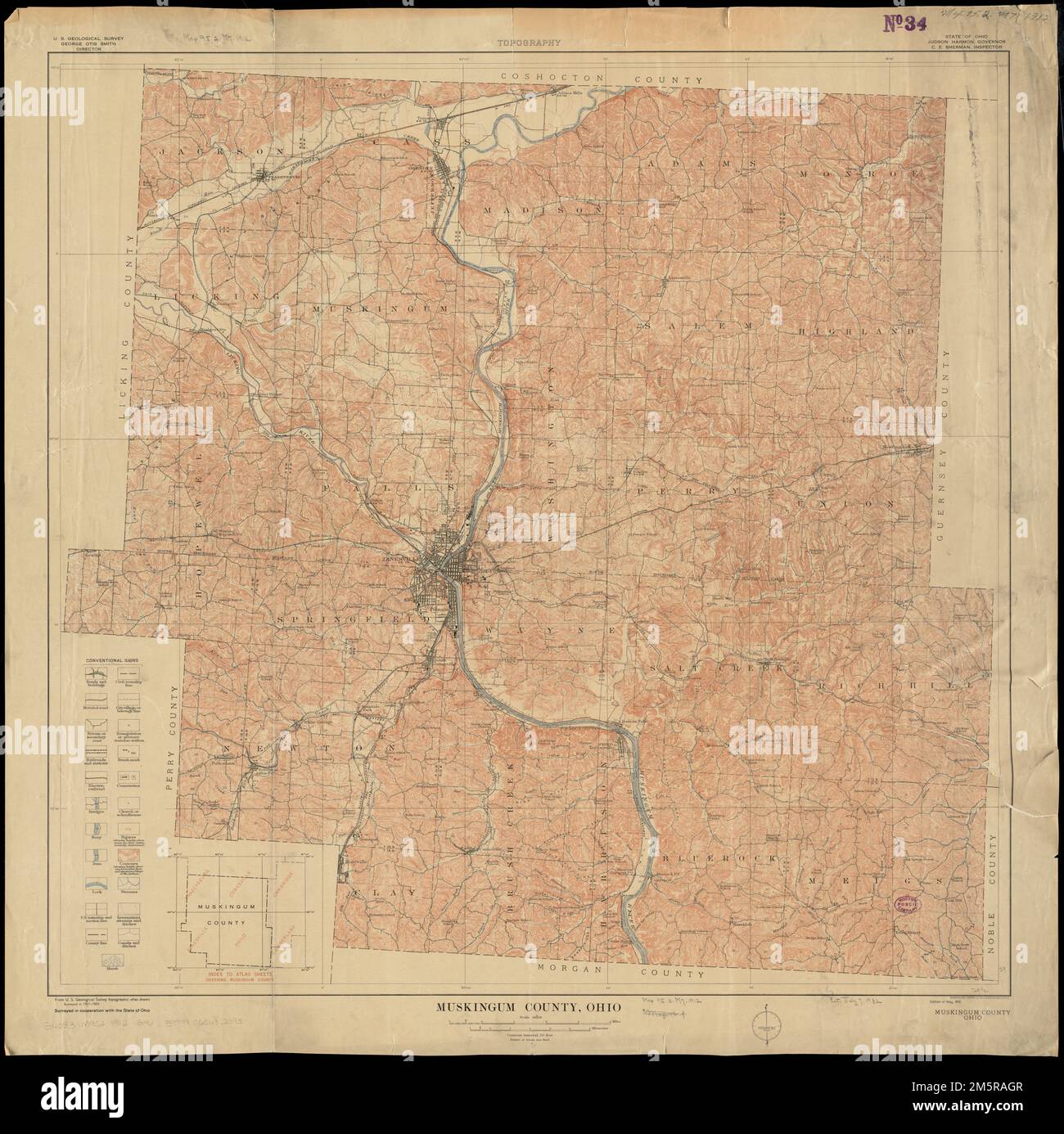 Muskingum County, Ohio. Relief shown by contours and spot heights ...