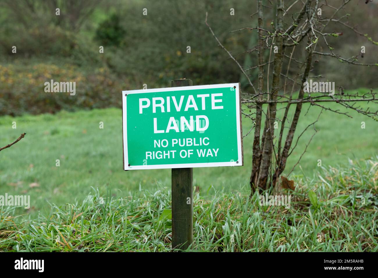 Private Land, No Public right of way, Sign on grass bank, green Stock ...