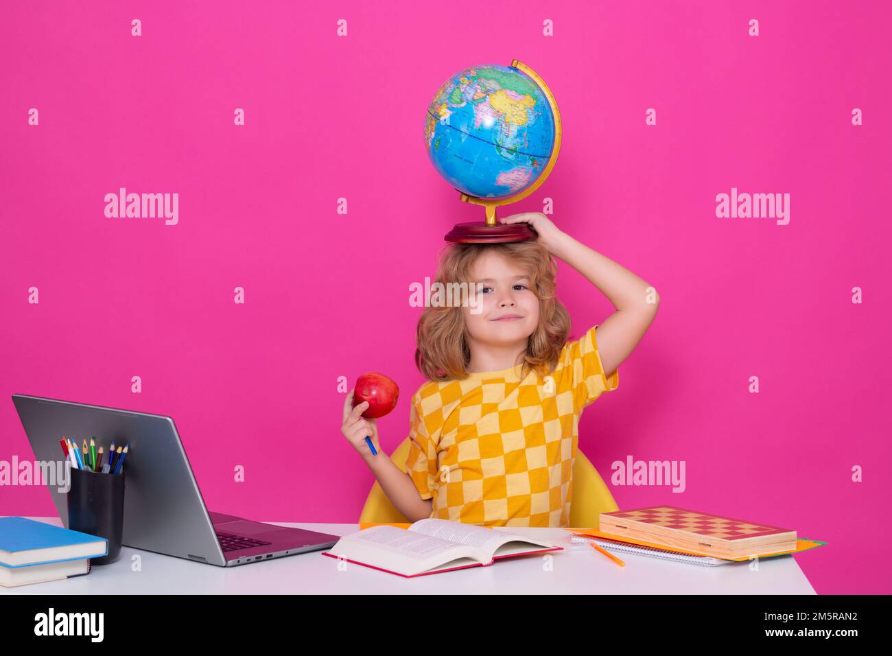 Nerd pupil. Clever child from elementary school with book. Smart genius ...